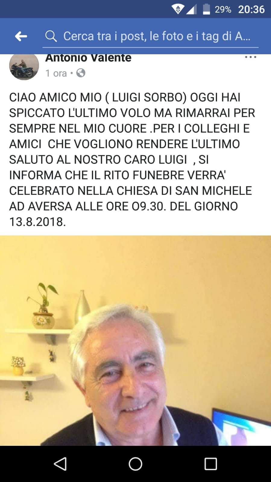 LUIGI SORBO NON E' PIU': LE CONDOGLIANZE DI MARCO CICALA - BelvedereNews