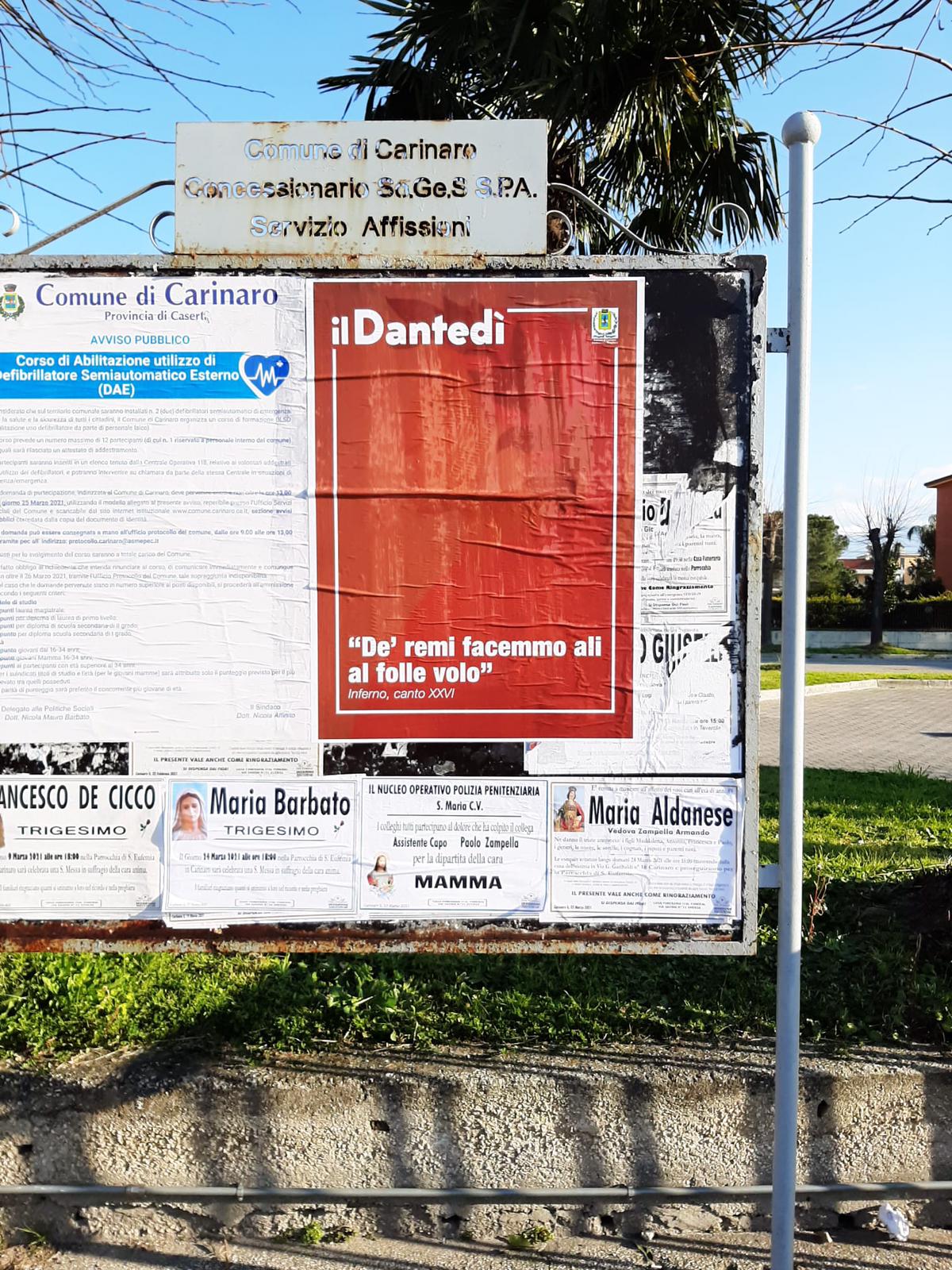 Carinaro, manifesti con le terzine di Dante in attesa del Dantedì ...